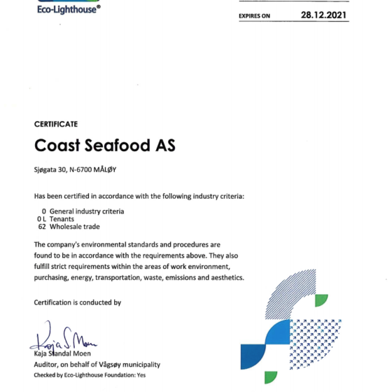 Certificates - Coast Seafood